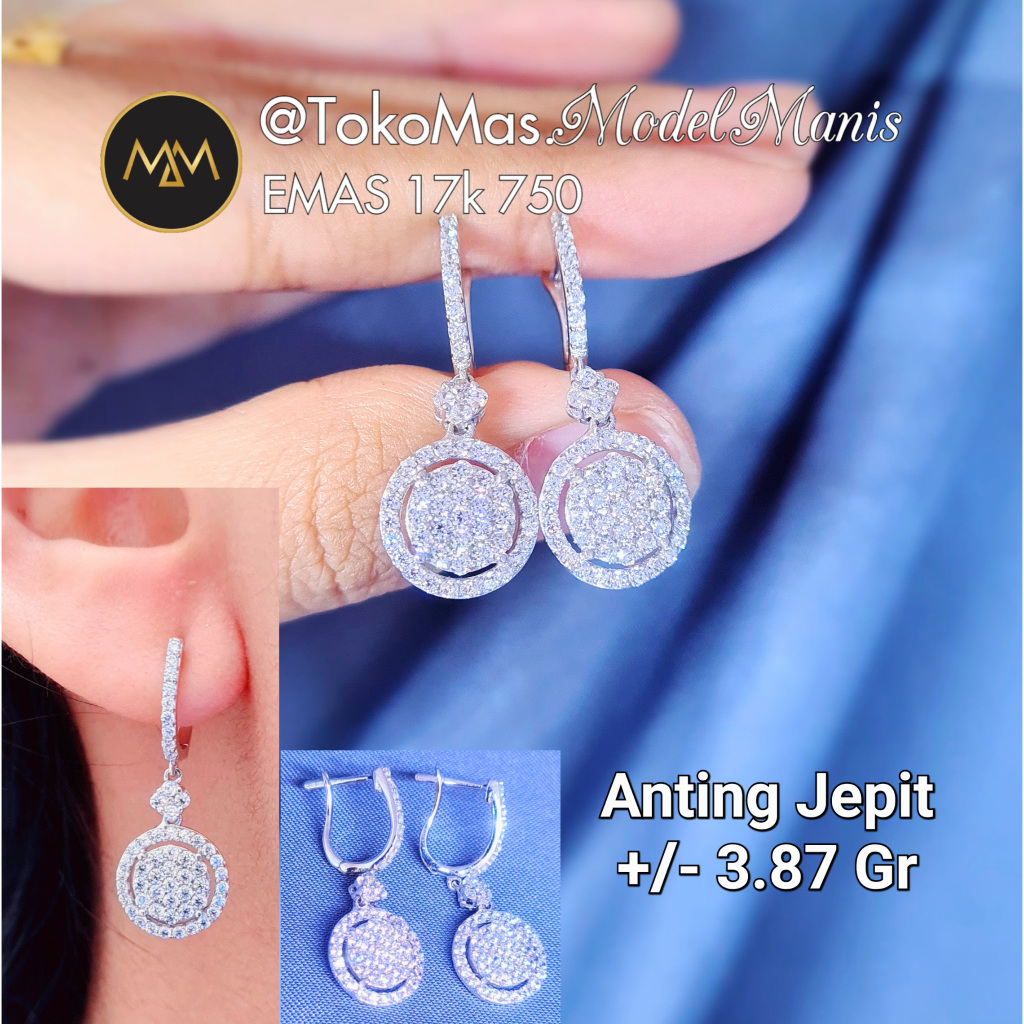 Jual Anting Jepit Diamond Looks Bulat Emas Putih 750 kadar 17k | Shopee Indonesia