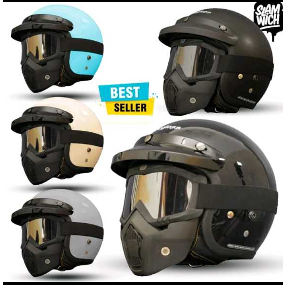 Jual Helm Bogo Retro Premium Carglos/Googles Mask Trail Cross/Helm Half ...