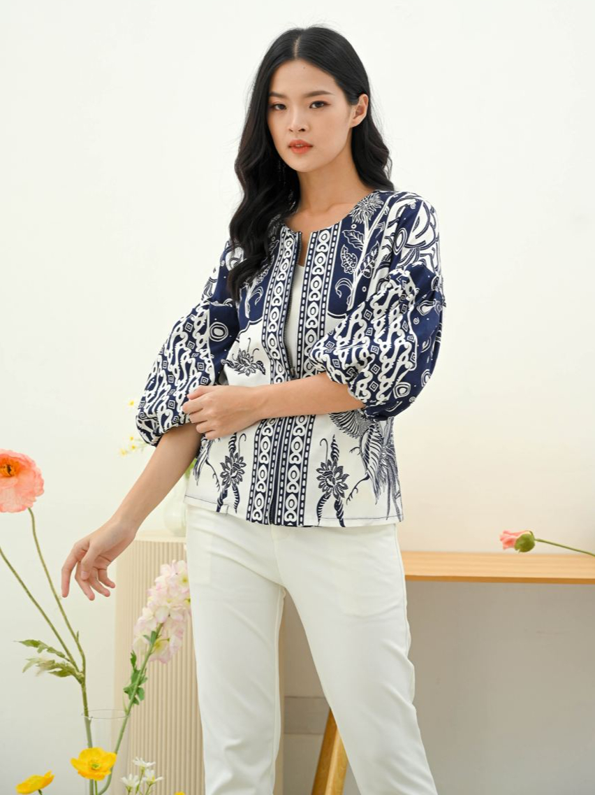 Jual HT Navy 295 - Outer Batik wanita / Jaket Batik / Blouse batik ...