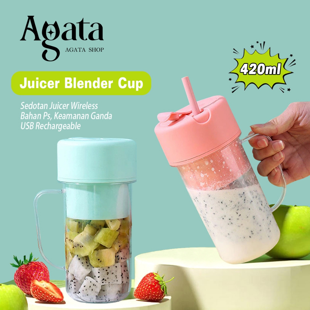 Jual Crusher Juicer Mini Juice Cup Blender Portable Wireless 420ML + Sedotan/Electeic Juicer Cup ...