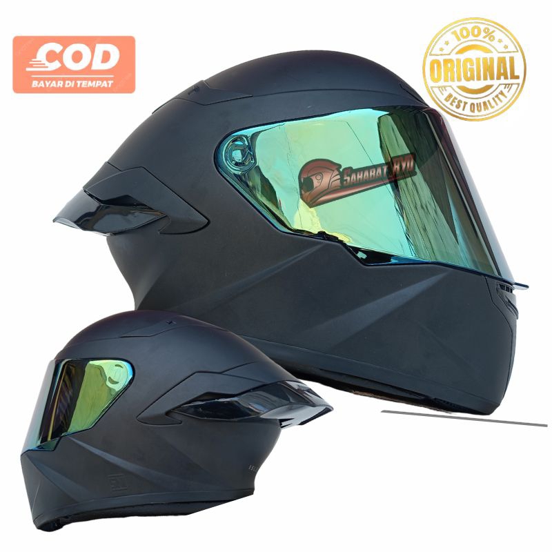Jual Helm tt course black doff full face ttc helem pria full | Shopee ...