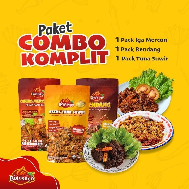 Jual BERGARANSI! PAKET COMBO KOMPLIT (1 OSENG MERCON IGA, 1 RENDANG& 1 ...