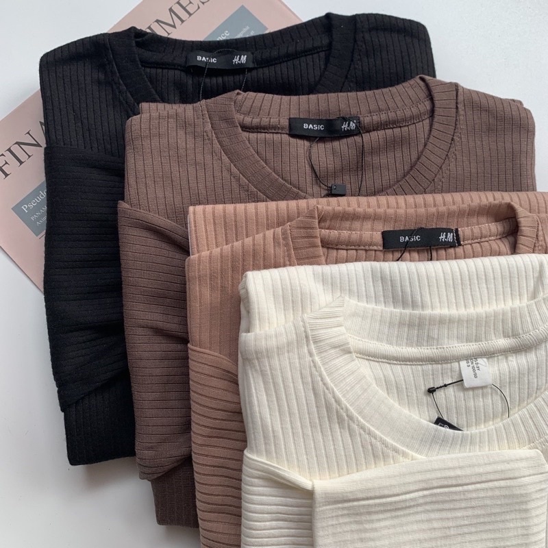 Jual Baju Rib Wanita Basic Rib lengan panjang Kaos Rajut | Shopee Indonesia