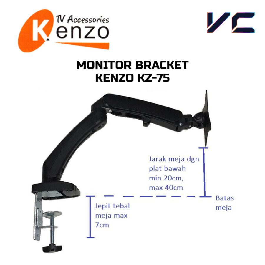 Jual MONITOR BRACKET KENZO KZ-75 DESK MOUNT SINGLE FOR LED 22 24 27 32 ...