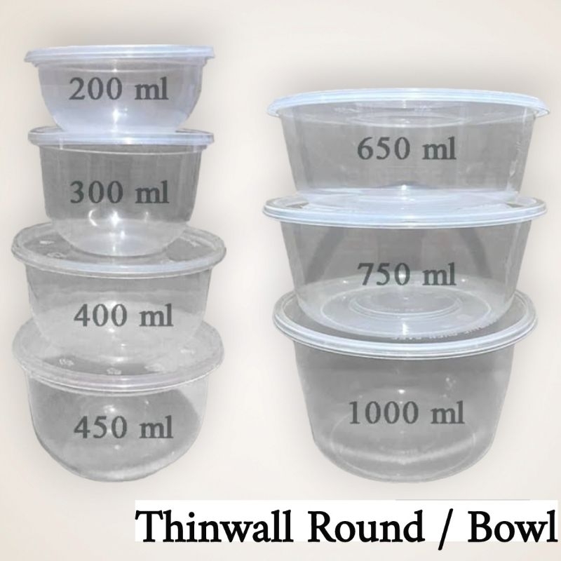 Jual Mangkok Bowl Thinwall Bulat / Thinwall Round atau Thinwal Bowl 200 ml - 300 ml - 400 ml ...