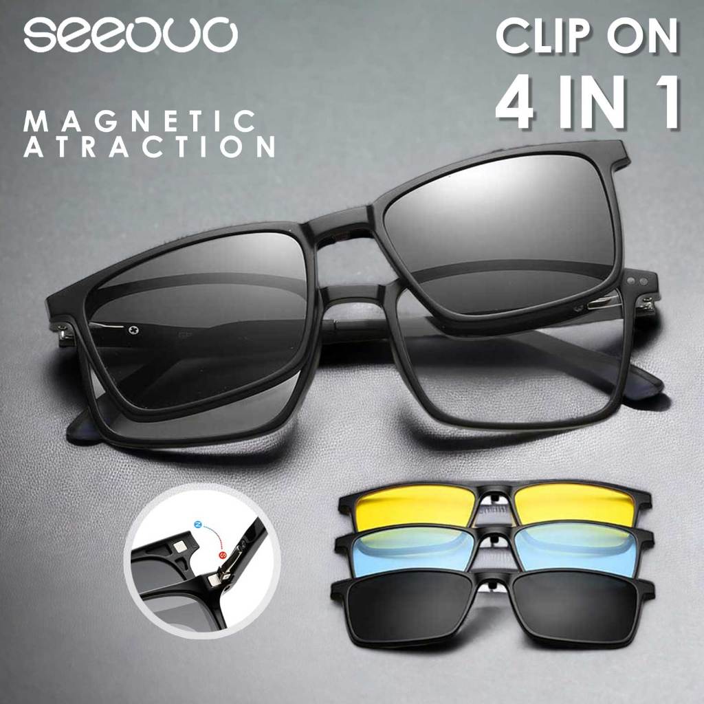 Jual Seeouo Frame Kacamata Clip On Model Kotak Bahan TR90 Ringan Bisa Minus Antiradiasi Blueray ...