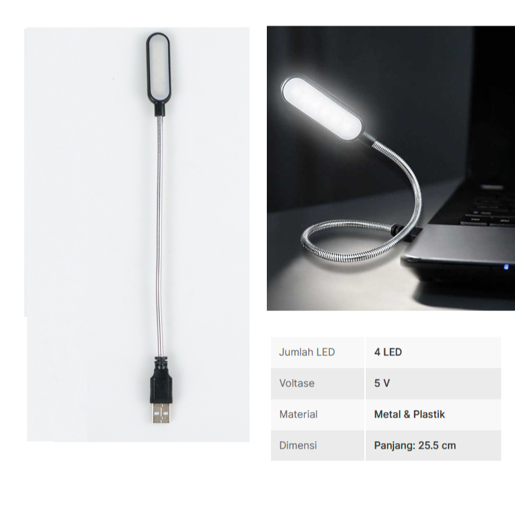 Jual Lampu Belajar LED USB Mini Metal Flexible 4 LED Lampu Baca Fleksibel | Shopee Indonesia