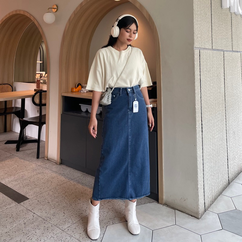 Jual Rok Denim Skirt Split Span Wanita Korea Rok A-Line Berpinggang ...