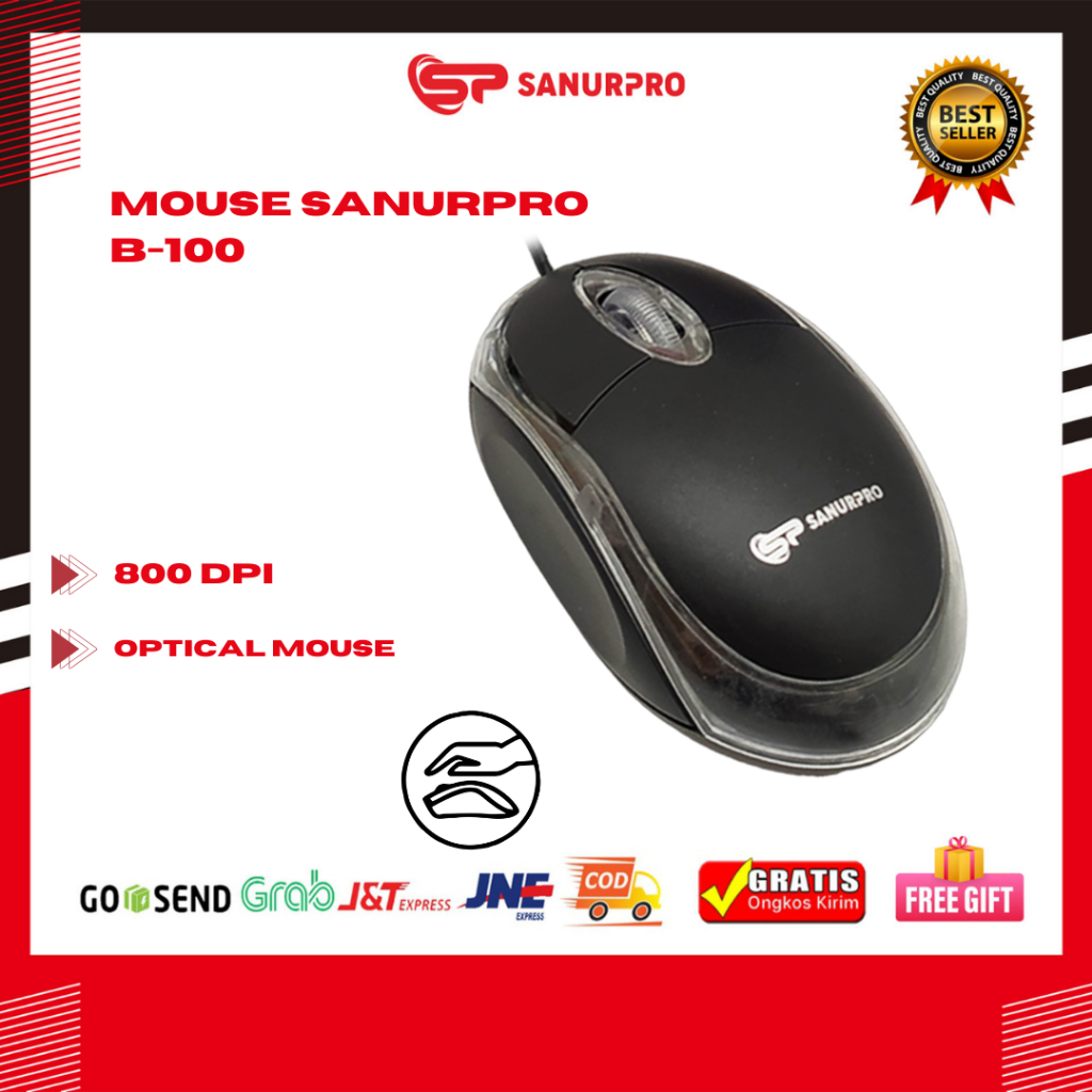 Jual Mouse USB Sanurpro B100 Mouse Sanurpro 800 DPI Optical Mouse USB ...