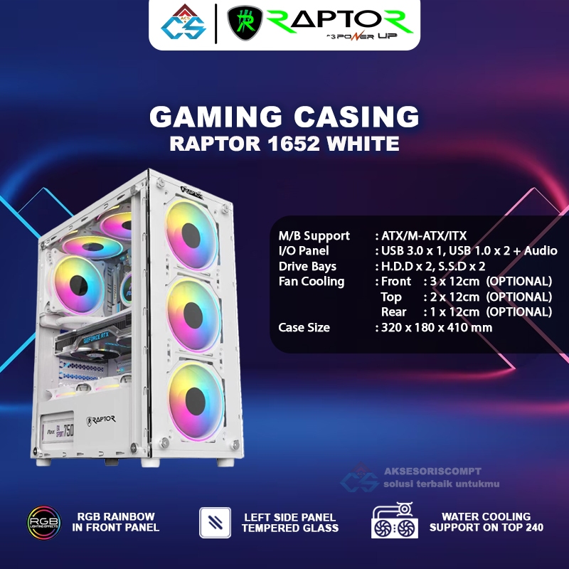 Jual Casing Gaming PowerUp Raptor 1652 White - Casing Gaming | Shopee Indonesia