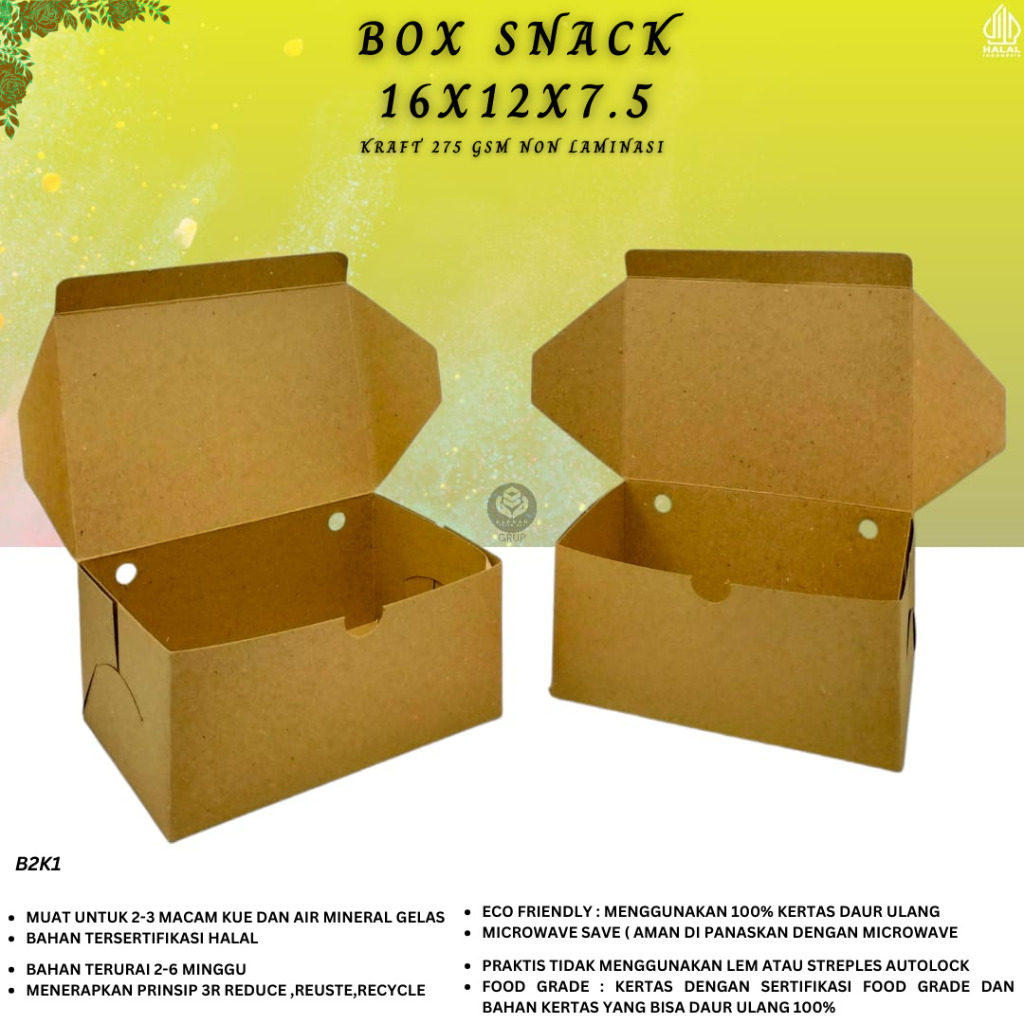 Jual Box Snack Box Kue Dus Snack Snack Box 16x12 (B2K1-16X12X7.5 ...