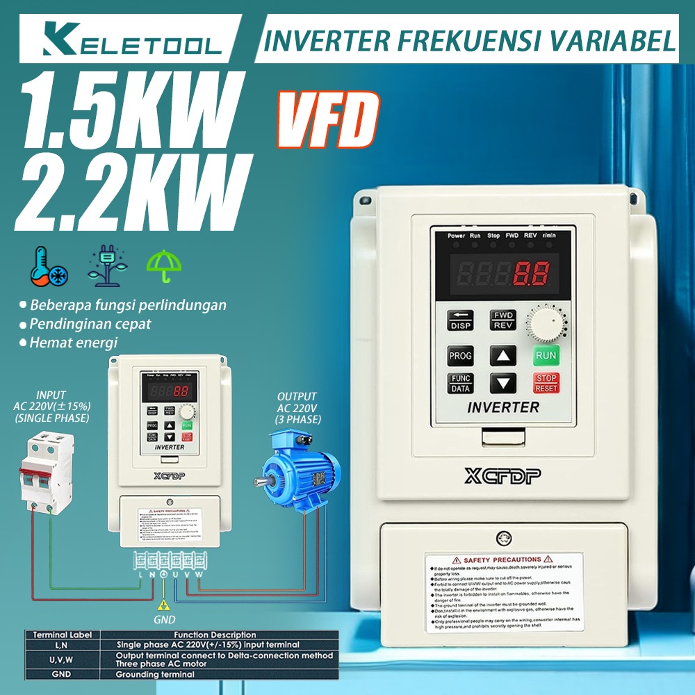 Jual Keletool 4kw VFD Inverter 3 fase Frekuensi Variabel 220V 2hp VSD untuk Kecepatan Motor ...