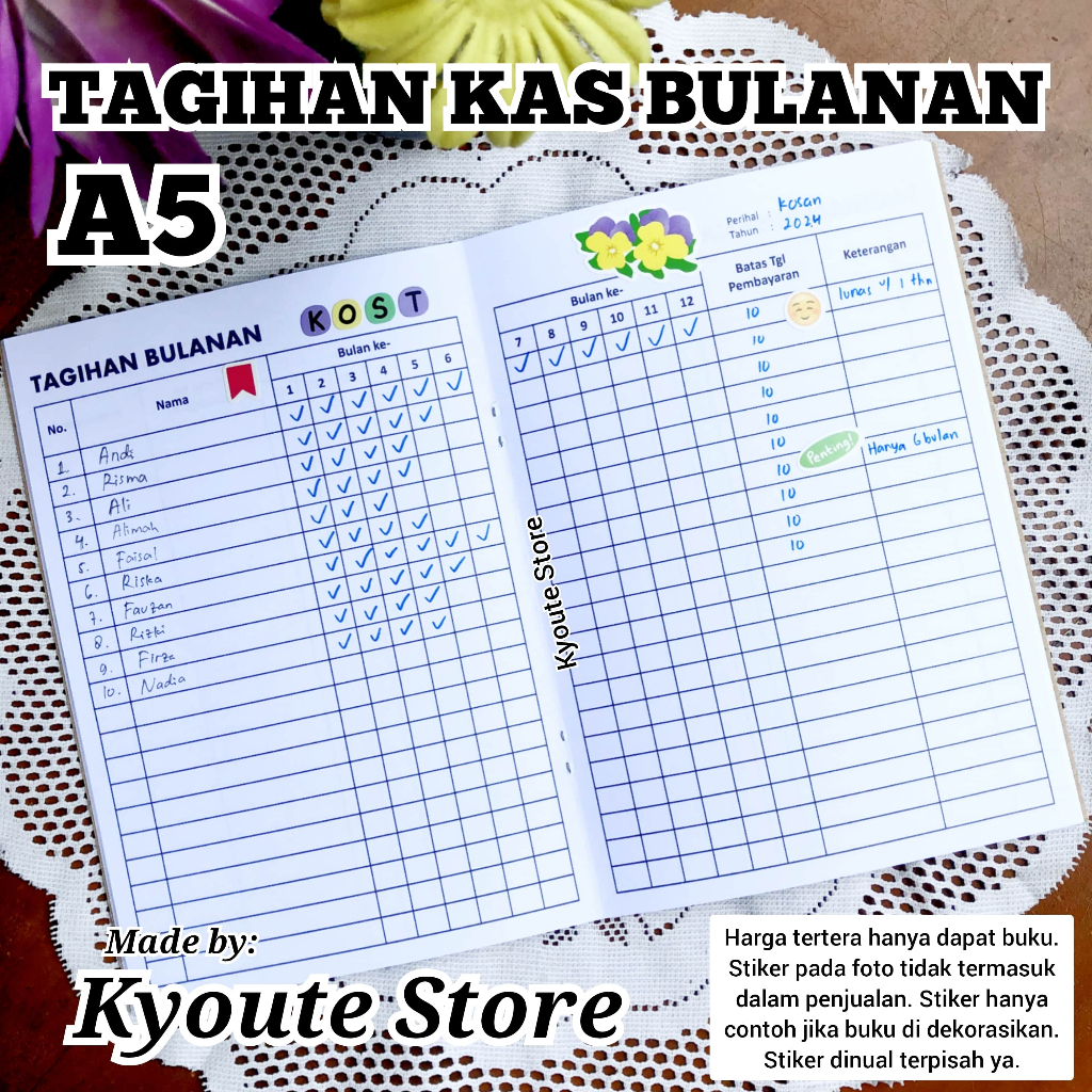 Jual Buku Kas Tagihan Bulanan Tahunan Peserta A5 Kyoute Monthly Yearly ...