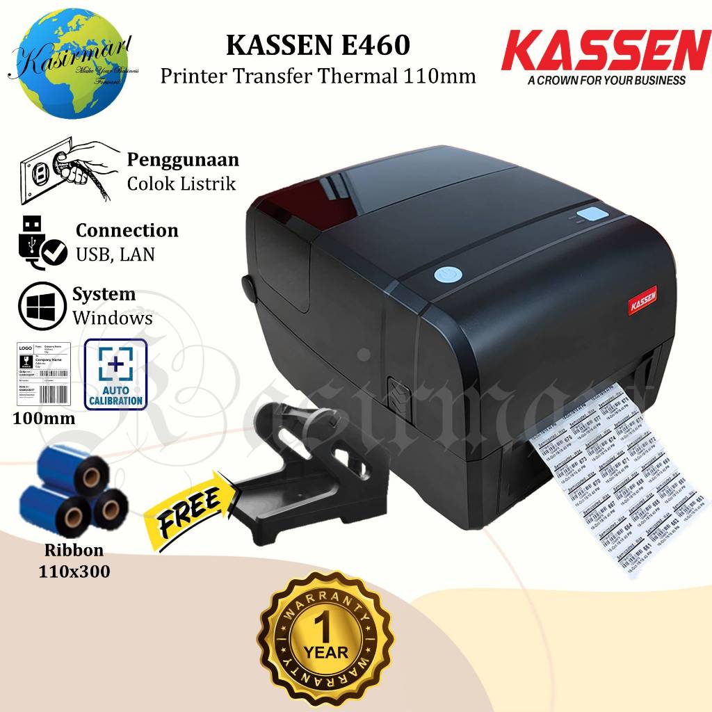 Jual Kassen E460 Printer Barcode Transfer Thermal 100mm USB LAN Printer Label Stiker Cetak ...