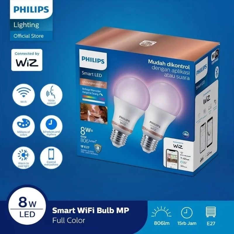 Jual Philips Smart Wi-Fi LED Bulb Color and Tunable Color isi 2 Pcs ...