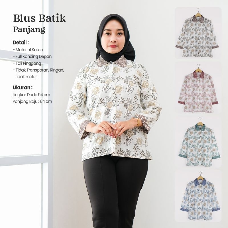 Jual Blus Batik Soft Putih Lengan Panjang - -Naira Batik | Shopee Indonesia