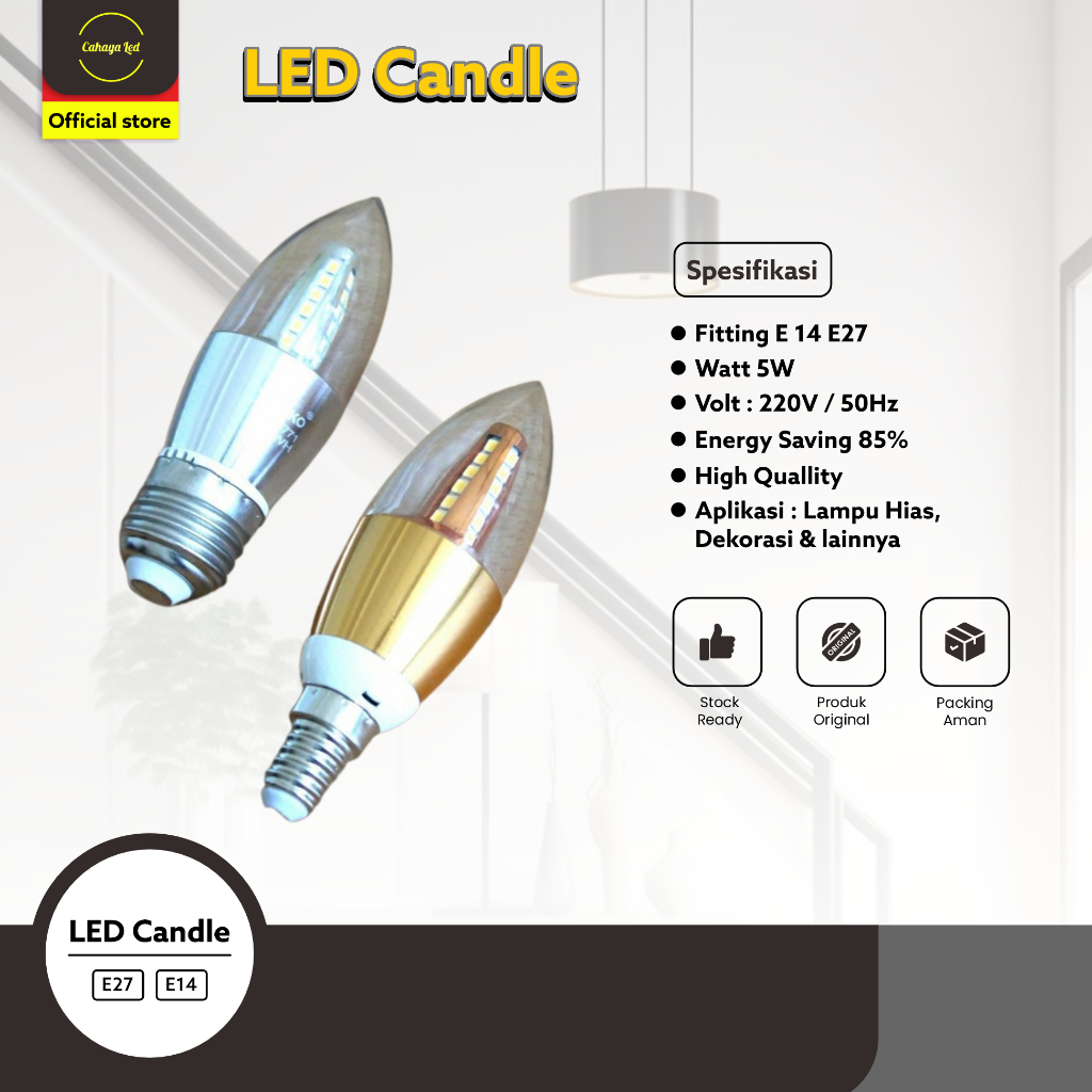 Jual Led Candle Light 5w Fitting E14 Putih Lampu Hias Lilin Gantung Asli Original | Shopee Indonesia