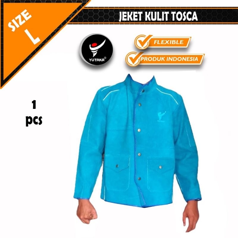 Jual JAKET LAS YUTAKA KULIT biru tosca/ WELDING JACKET YUTAKA | Shopee ...