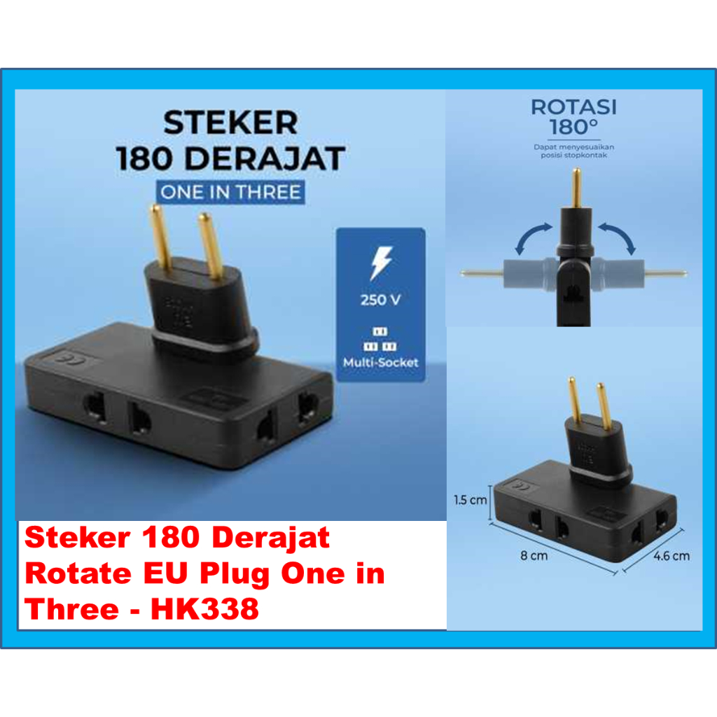 Jual Steker 180 Derajat Rotate EU Plug One in Three STEKER LIPAT SUPER ...