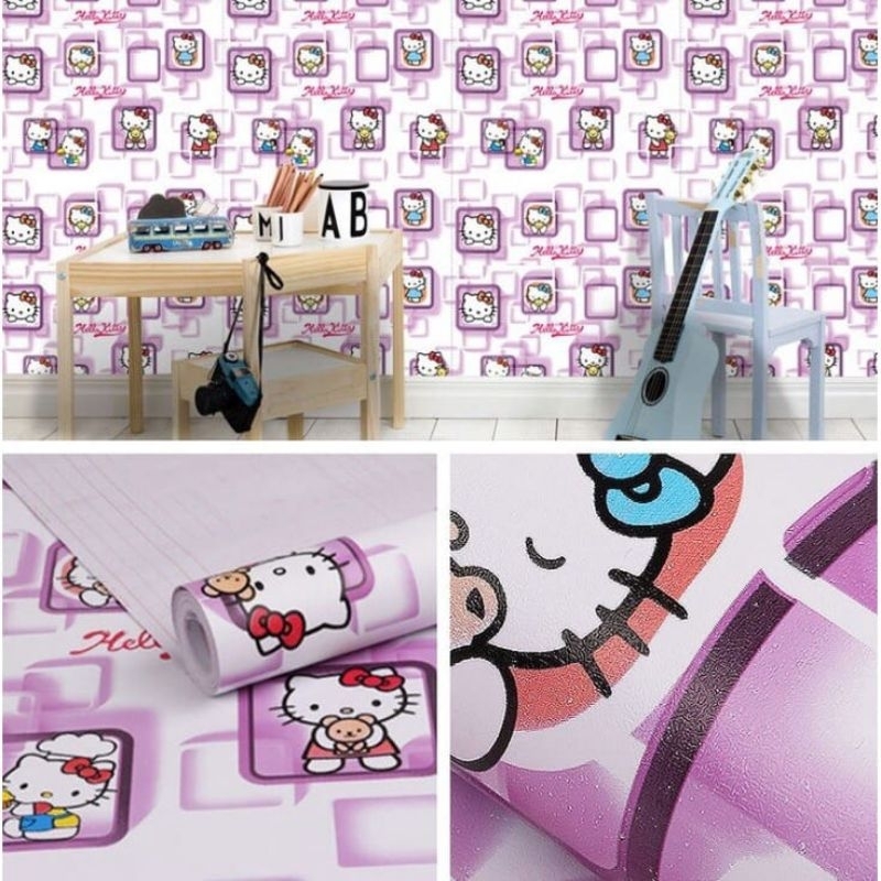 Jual Walpaper dinding Hello kitty Kotak,Wallpaper hello kitty 3D ungu | Shopee Indonesia