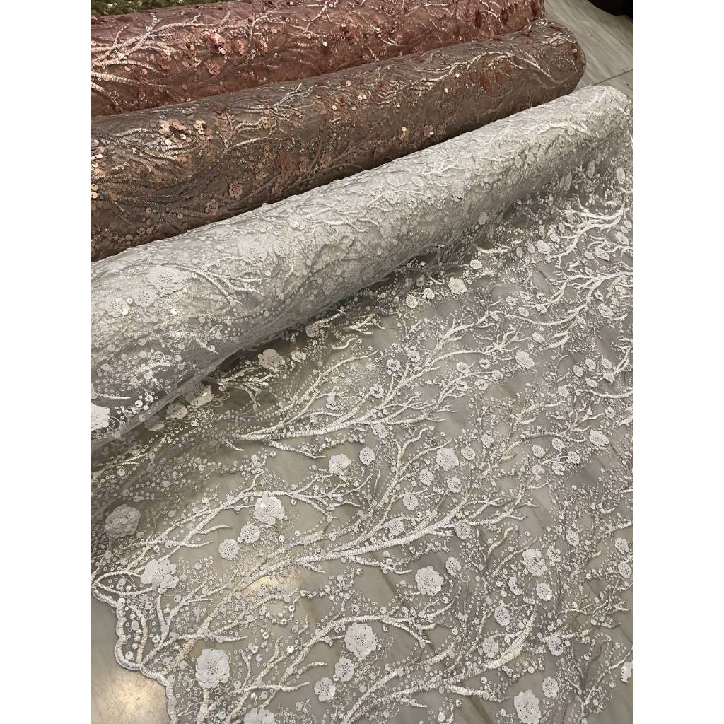 Jual Bahan Kain Brukat Brokat Tile Bordir Payet Motif Bunga Freya ...