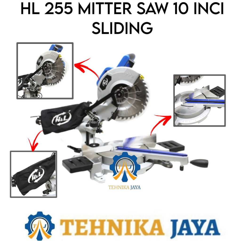 Jual HL 255 Miter Saw Sliding 10 inch Mesin Gergaji Potong Alumunium Kayu | Shopee Indonesia