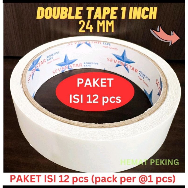 Jual Double Tape 24 mm isi 12 pcs Isolasi 2 sisi 1 inch | Putih ...
