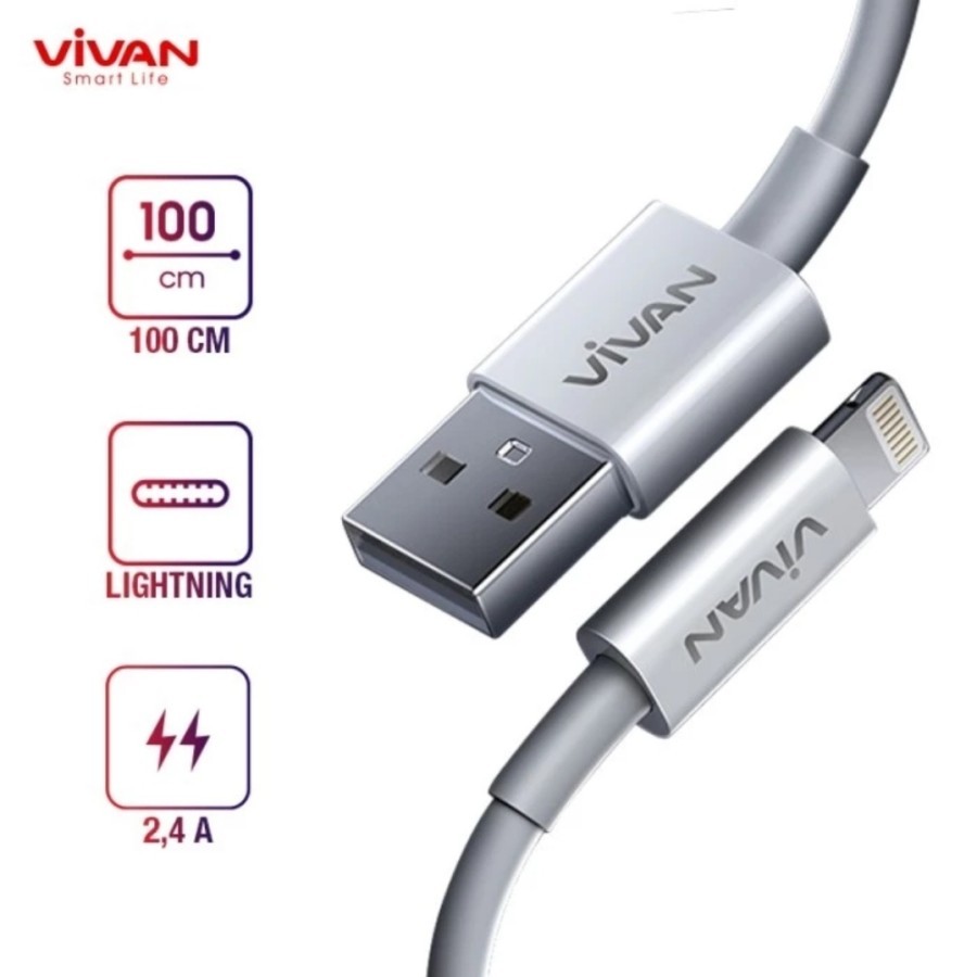 Jual Kabel Data Lightning VIVAN Iphone KAL100 2.4A 1M Quick Charging ...