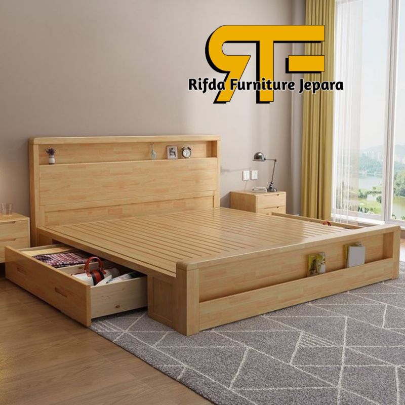 Jual Dipan tempat tidur minimalis jati laci dan rak modern (dipan anak ...