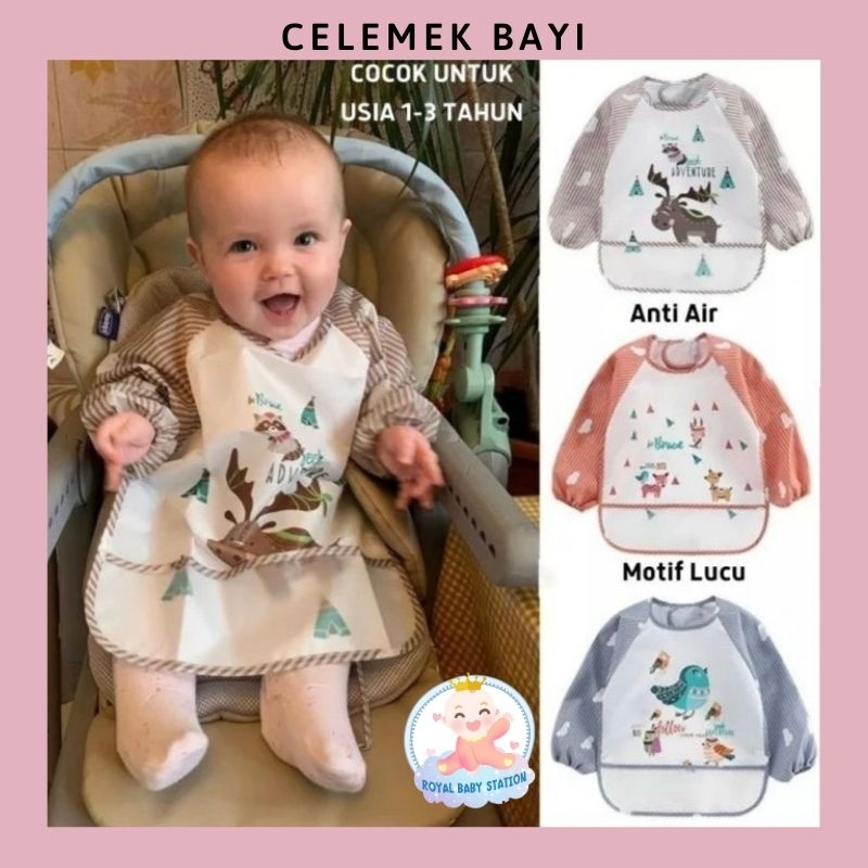 Jual 2in1 Premium APRON CELEMEK Bayi Anti Air Lengan Panjang | Shopee ...