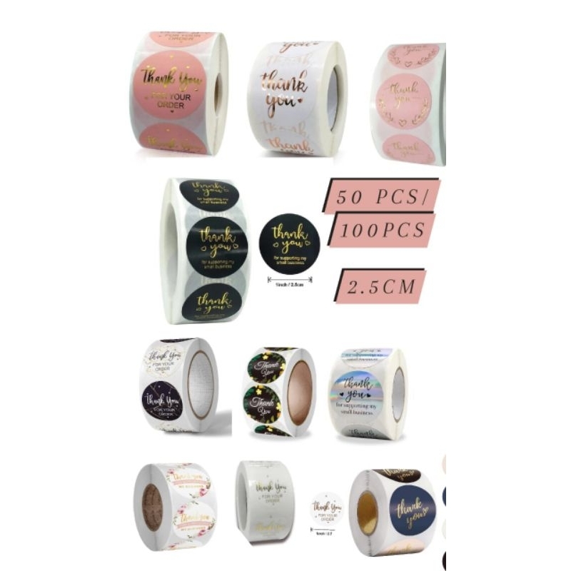 Jual [50/100pcs] Sticker Thank you label kemasan Repack diameter 2.5 cm ...