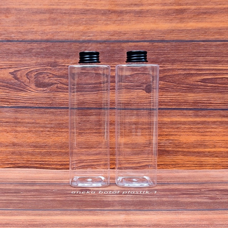 Jual Botol Ulir 500ml Pet Kotak Clear / Botol Kotak 500ml Bening Tutup Ulir Almunium Hitam ...