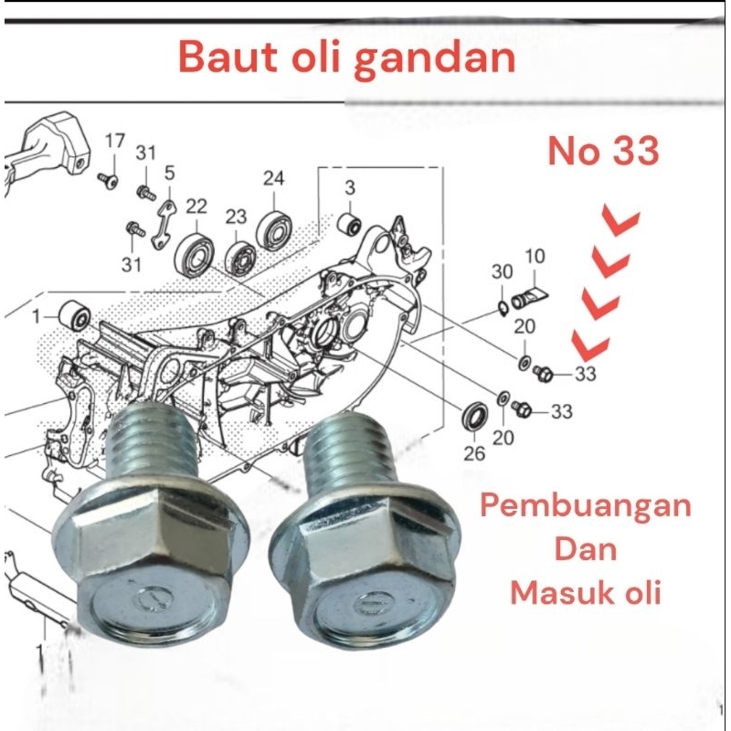Jual baut oli gardan beat scoopy spacy 2 pcs atas bawah | Shopee Indonesia