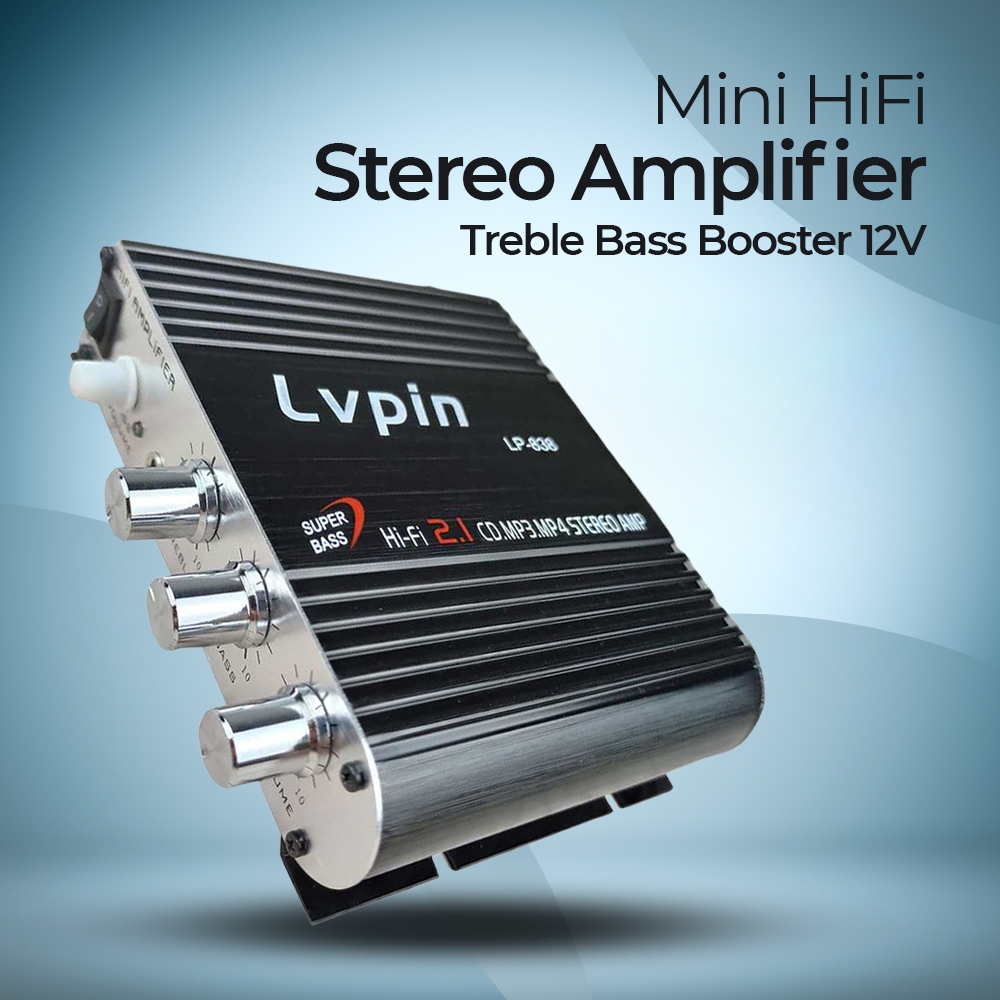 Jual Mini HiFi Stereo Amplifier Treble Bass Booster 12V - LP-838 ...