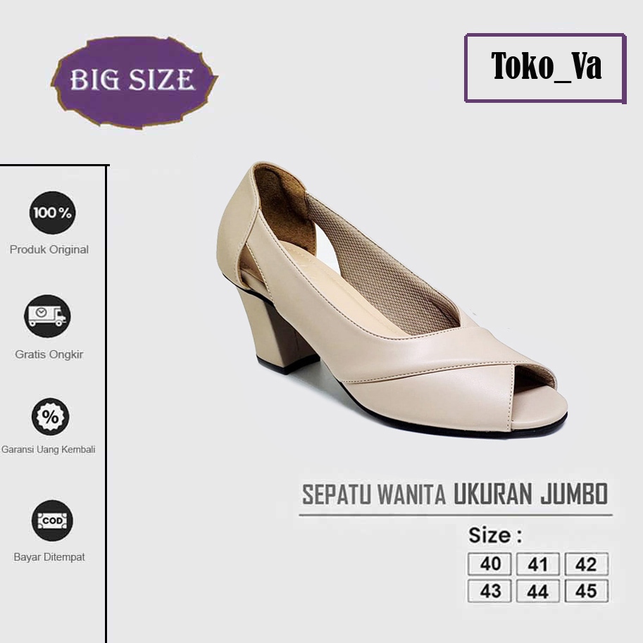 Jual Sepatu Wanita Pantofel Kulit Hitam Hak Tahu Ukuran Big Size 40-45 ...