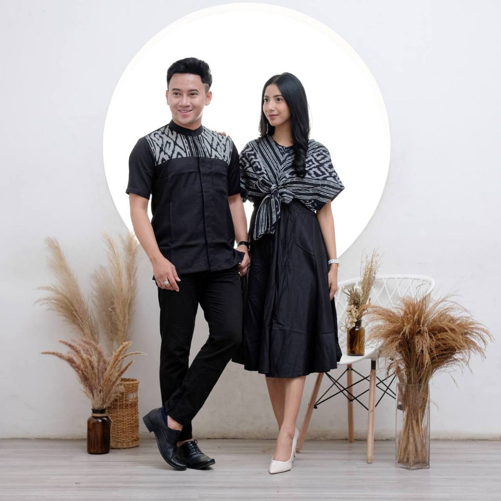 Jual KEISHAN.ID - DRESS KIRANA & KEMEJA TORAJA HITAM couple tenun ...