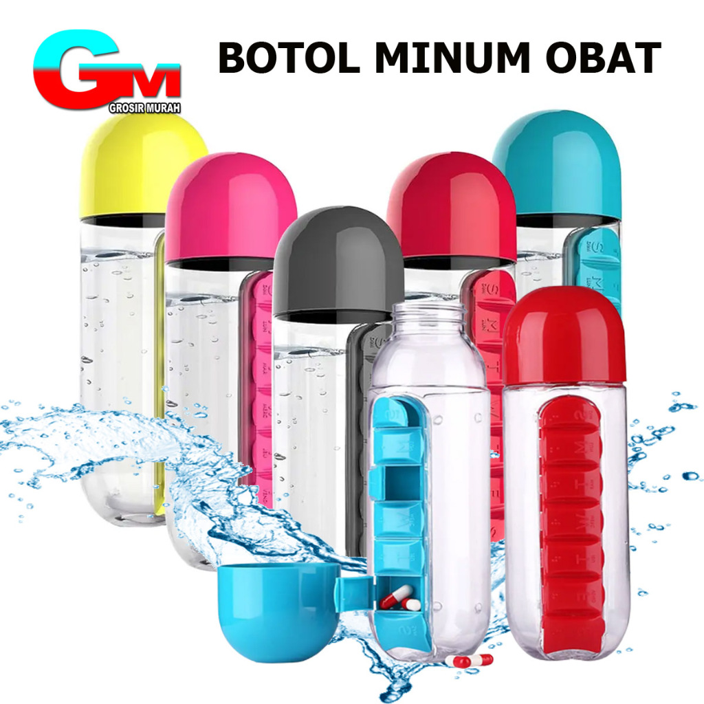 Jual Botol Minum 2 IN 1 Botol Air Minum 600ML + Kotak Obat Harian Botol ...