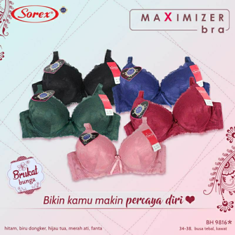 Jual Sorex BH Maximizer Bra 9816 / Bra Busa Tebal Cup B Brukat | Shopee ...