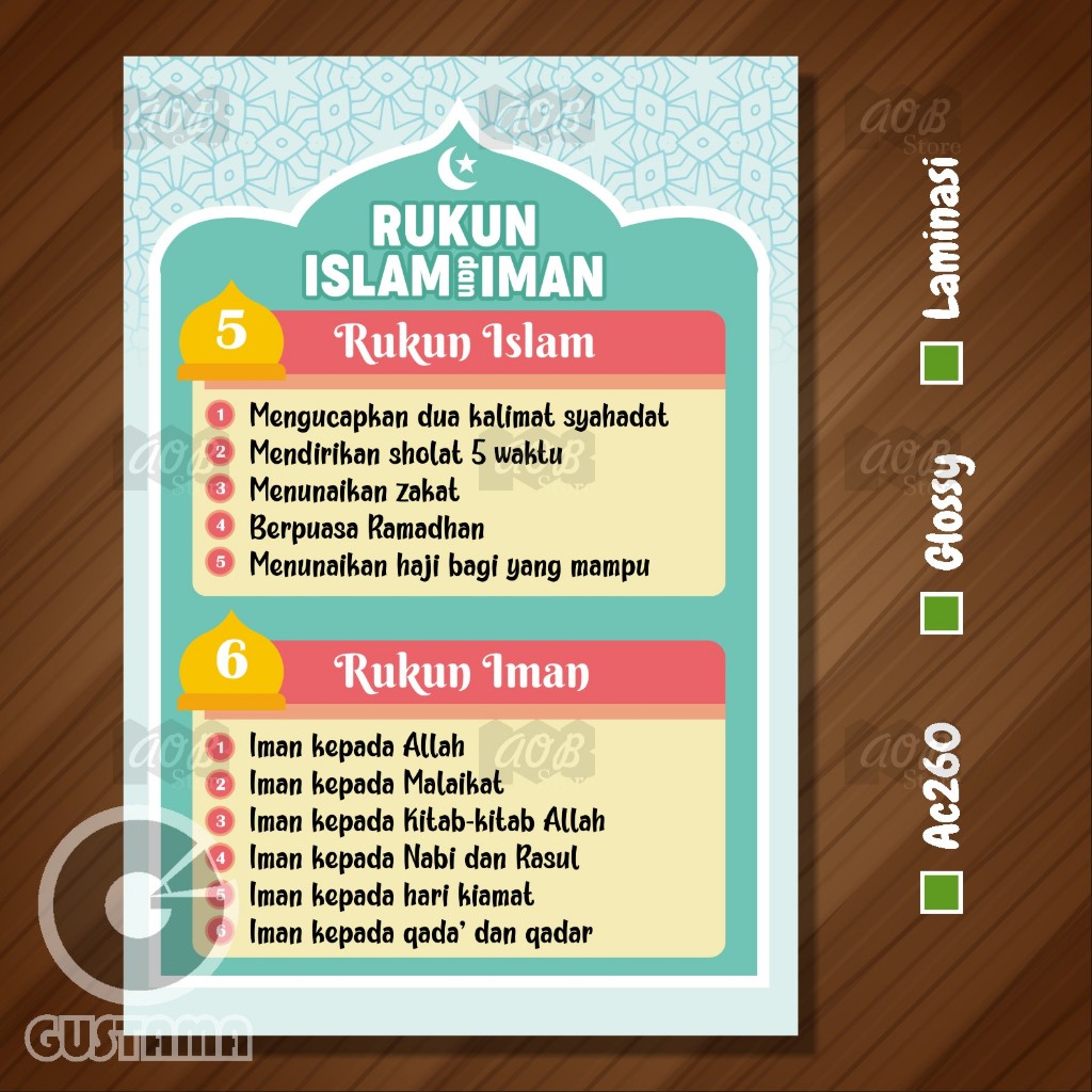 Jual Poster Rukun Iman dan Rukun Islam, Edukasi Islami Laminasi A3 ...