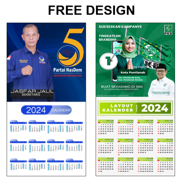 Jual Custom Kalender Caleg / Pilkada 2024 FULL COLOR 250gr ND57581 ...