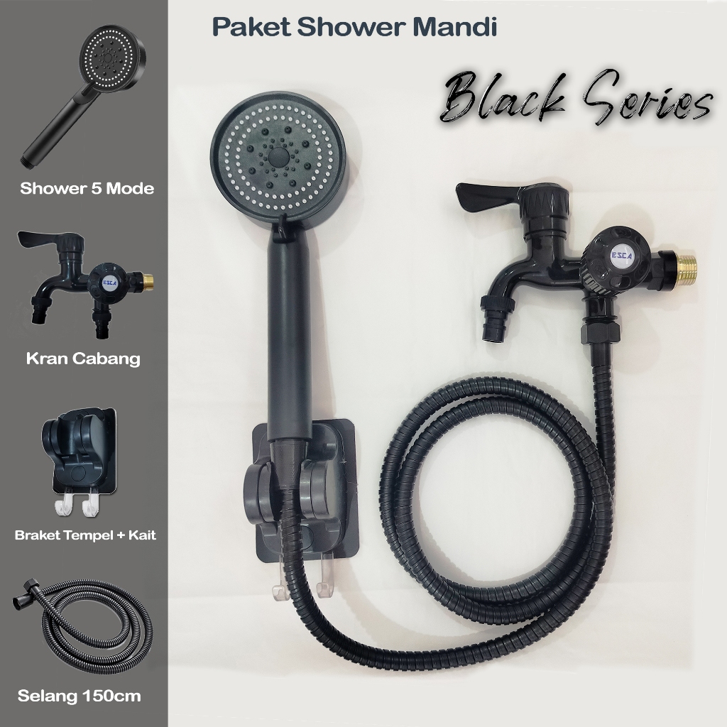 Jual (KIM) Set Kran Shower Mandi Hitam Premium 5 Mode Black Series | Shopee Indonesia