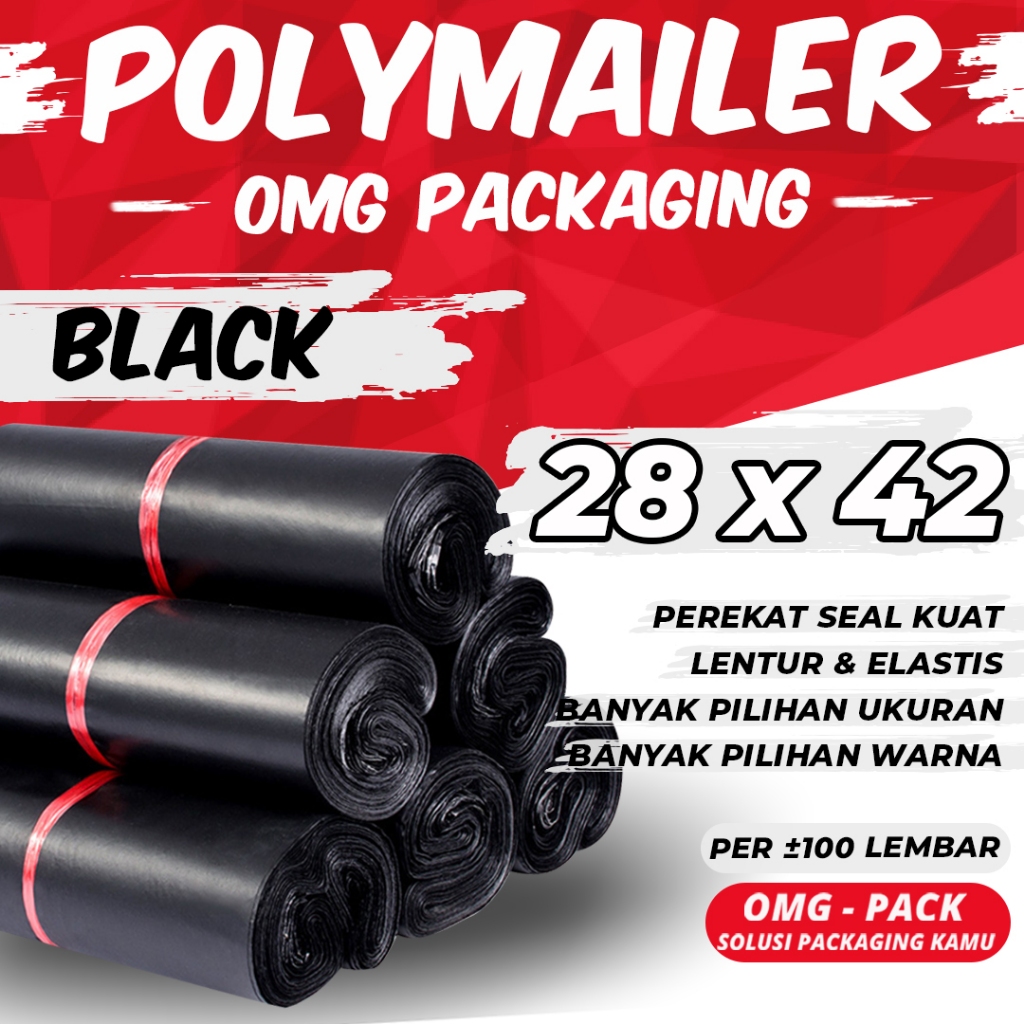 Jual PLASTIK POLYMAILER 28x42 HITAM BLACK MATTE Premium Tebal Lem ...