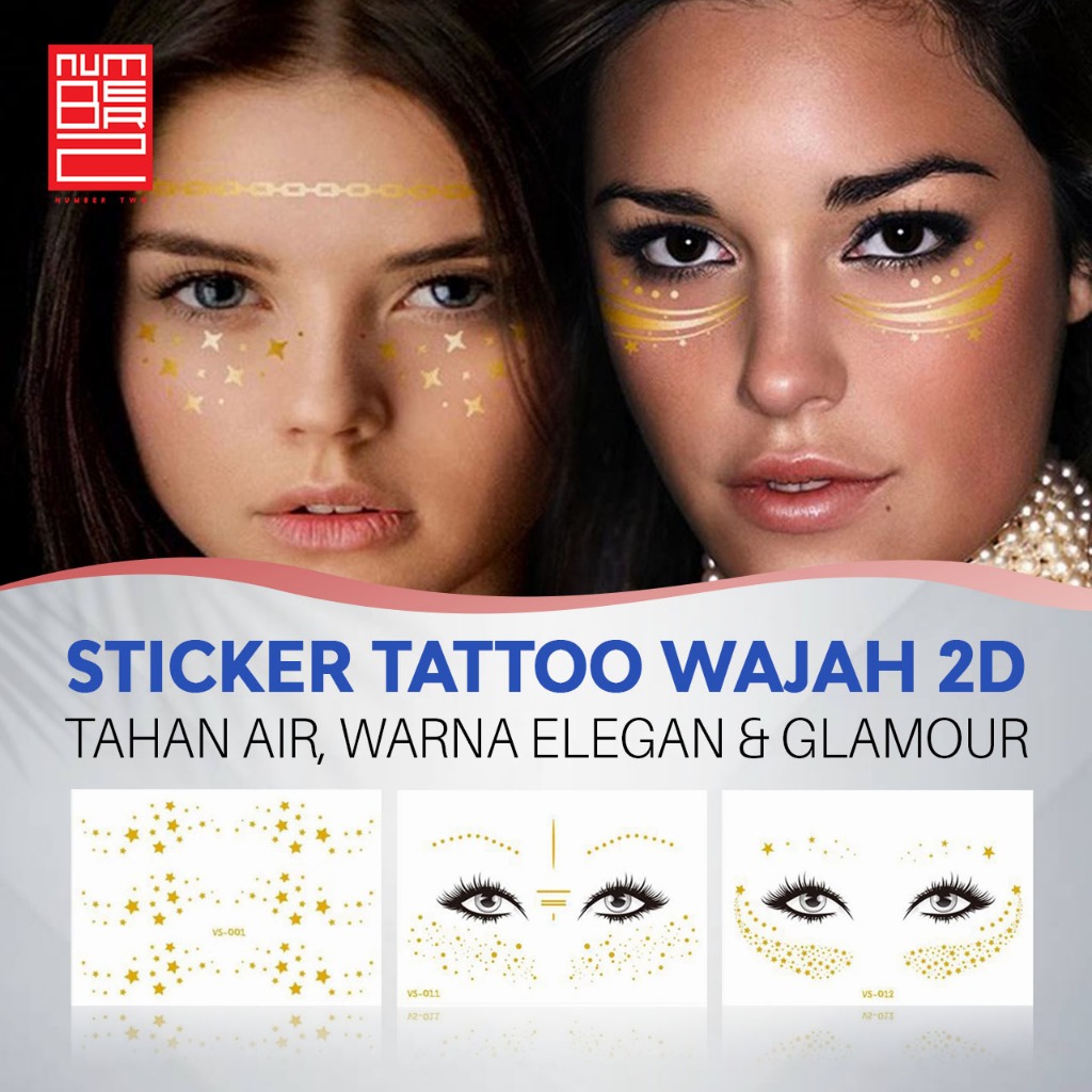 Jual Sticker wajah tattoo temporer semi permanen warna gold wanita pria ...