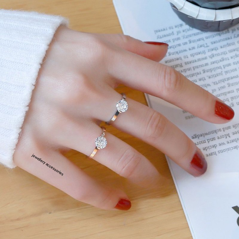 Jual Cincin Titanium Single Diamond Elegan Mewah Korea Fashion Style C67 | Shopee Indonesia