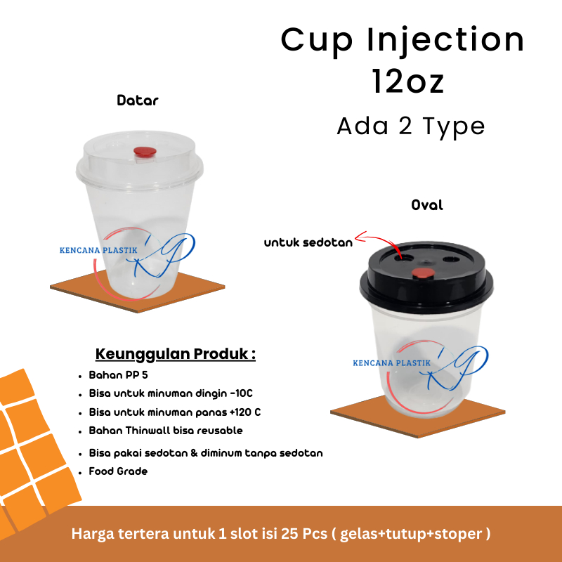 Jual Cup PP Injection Oval 360ml 12oz l Gelas Plastik Boba ( Cup+Lid ...