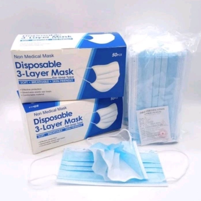 Jual Masker Earloop Disposable 3 Layer Mask Good Quality 3ply Isi 50pcs ...