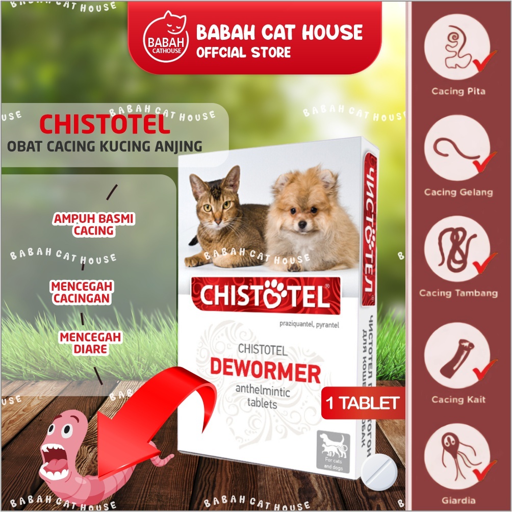 Jual CHISTOTEL TABLET OBAT ANTI CACING Kucing Anjing Anak Dewasa Kitten ...