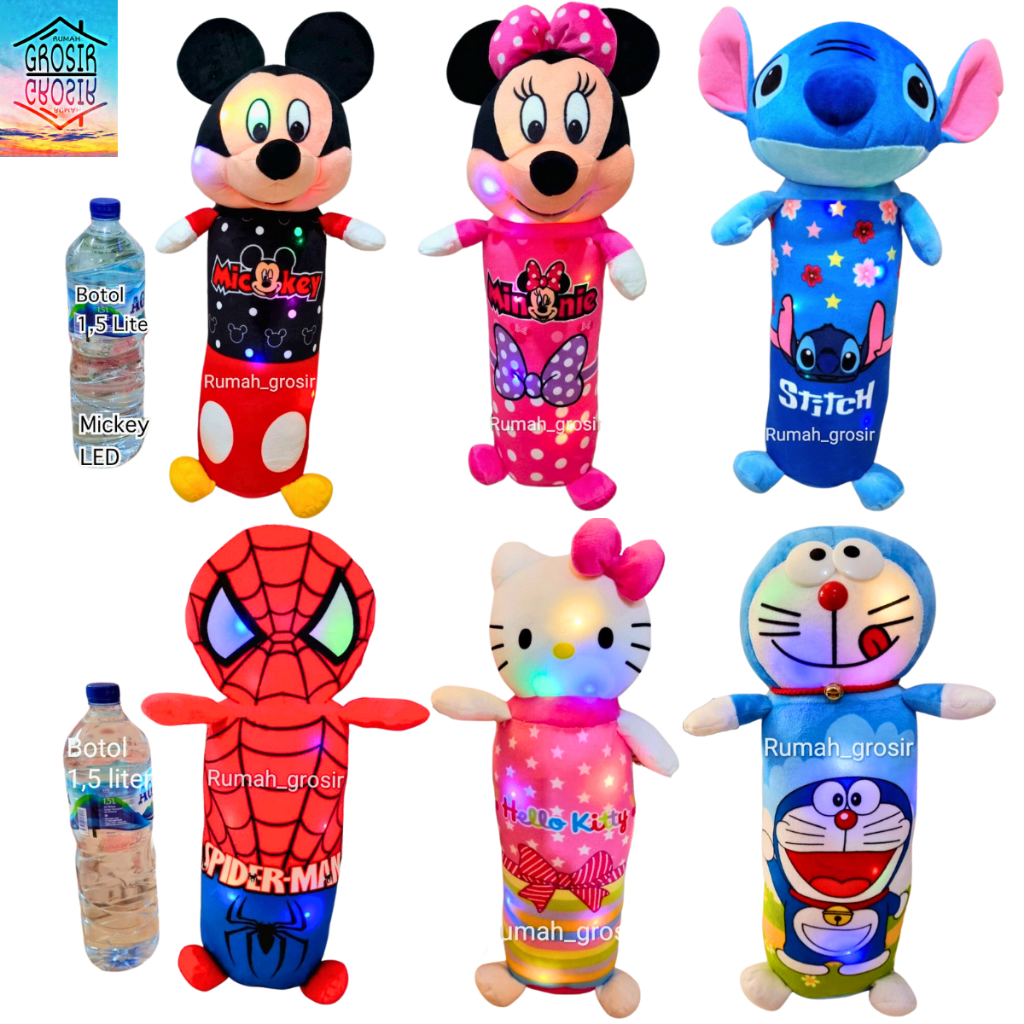 Jual Guling Boneka Miki Mini Stitch Spiderman Hello Kitty Doraemon LED ...