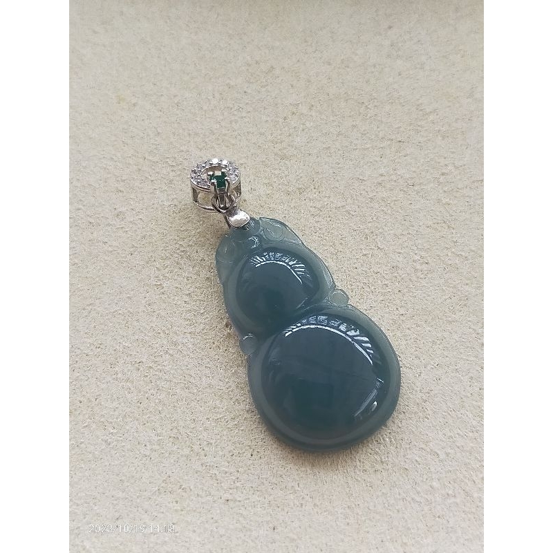 Jual Kalung Liontin Giok Burma Blue Water ukir labu kaitan perak ...