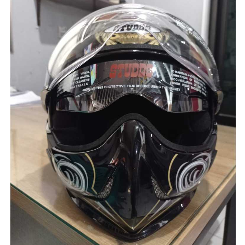 Jual Helm STUDDS Downtown Tribal Black Glossy | Double Visor | Open ...